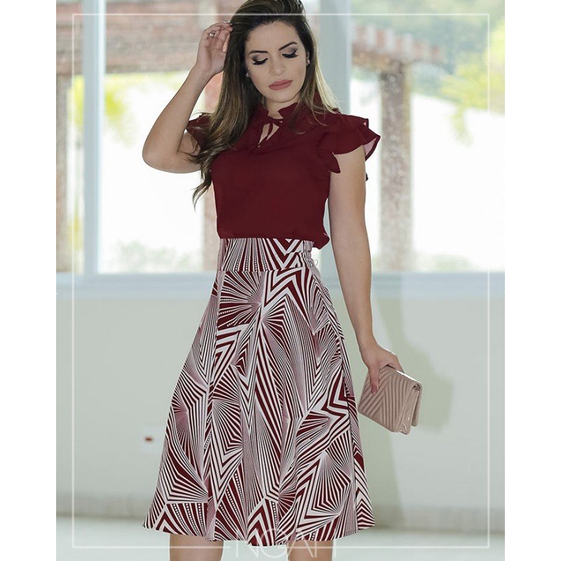 Eloah Conjunto Saia Midi Com Blusinha Marsala Noah Boutique Moda